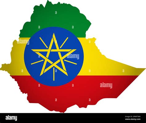 Illustration With National Flag With Simplified Shape Of Ethiopia Map  Volume Shadow On