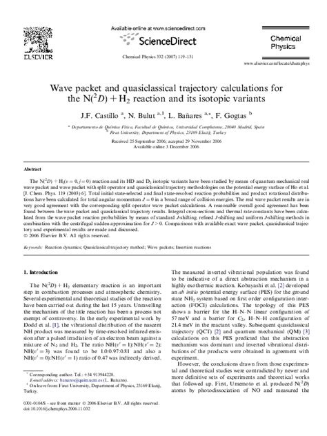 Pdf Wave Packet And Quasiclassical Trajectory Calculations For The N2dh2 Reaction And Its