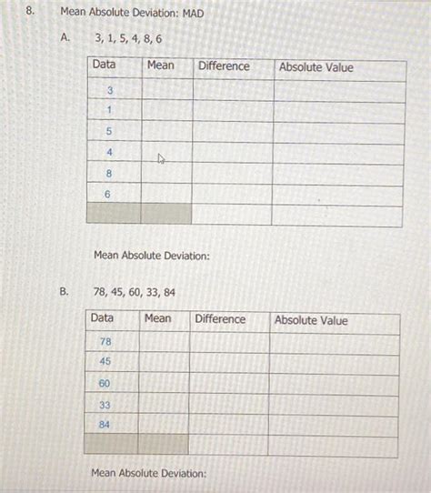 Solved 8 Mean Absolute Deviation Mad A 3 1 5 4 8 6 Mean