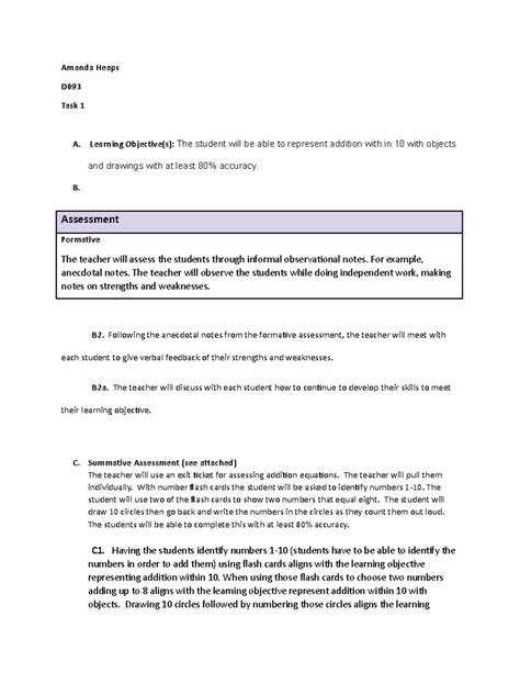 D093 Task 1 Task 1 Passed Amanda Heaps D Task 1 A Learning