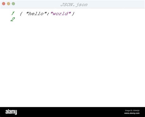 json language hello world program sample in editor window illustration