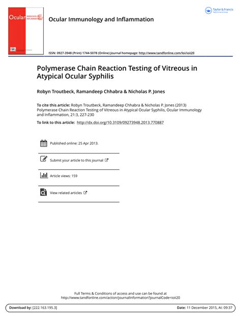 [pdf] Polymerase Chain Reaction Testing Of Vitreous In Atypical Ocular Syphilis
