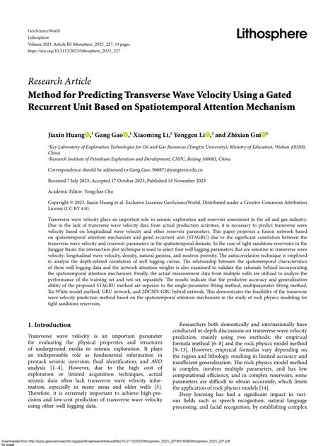 Pdf Method For Predicting Transverse Wave Velocity Using A Gated Recurrent Unit Based On