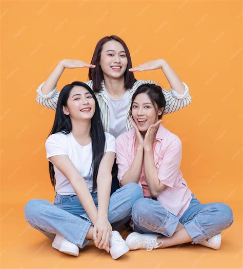 Premium Photo Image Of Young Three Asian Girl On Background