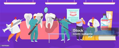 치과 의사에 의해 치아 추출 치과 의료 중재 입 해부학 만화 벡터 일러스트 가공의 인물에 대한 스톡 벡터 아트 및 기타 이미지