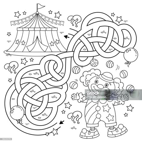 미로 또는 미로 게임 수수께끼 얽힌 도로 다채로운 공을 만화 서커스 광대의 색칠 페이지 개요 아이들을위한 색칠 공부책 공연에 대한 스톡 벡터 아트 및 기타 이미지 Istock