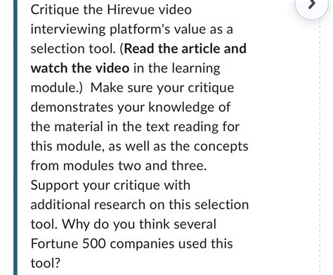 Solved Critique The Hirevue Video Interviewing Platforms