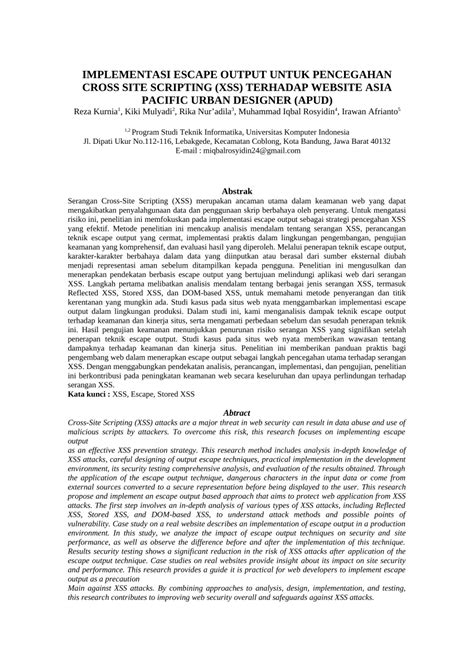 Pdf Implementasi Escape Output Untuk Pencegahan Cross Site Scripting
