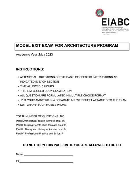 Solution Eiabc Model Exit Exam For Architecture Program May 2023