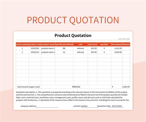 Product Quotation Excel Template And Google Sheets File For Free Download Slidesdocs
