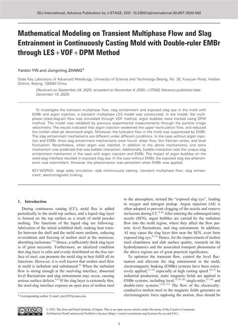 Pdf Mathematical Modeling On Transient Multiphase Flow And Slag Entrainment In Continuously