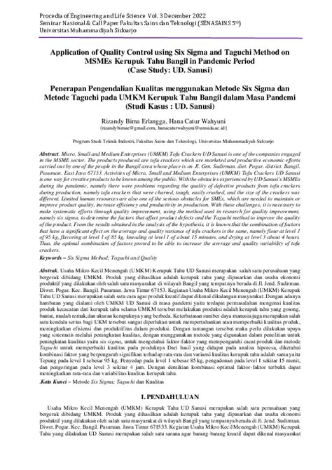 Pdf Application Of Quality Control Using Six Sigma And Taguchi Method On Umkm Kerupuk Tahu