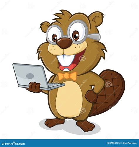 Beaver Geek Holding Laptop Stock Vector Illustration Of Nature 37833775