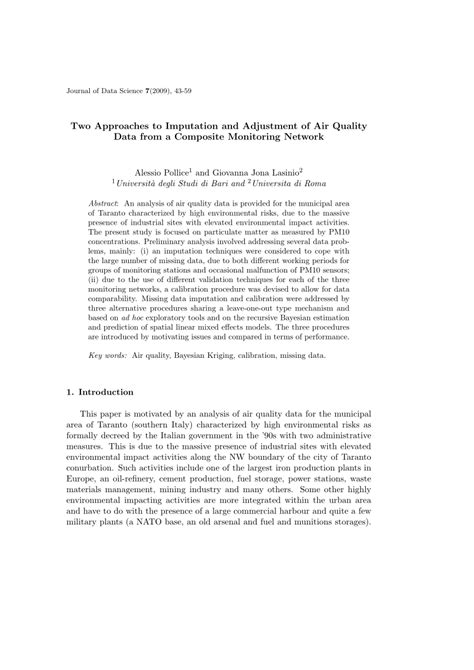 Pdf Two Approaches To Imputation And Adjustment Of Air Quality Data From A Composite