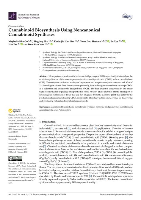 Pdf Cannabinoid Biosynthesis Using Noncanonical Cannabinoid Synthases
