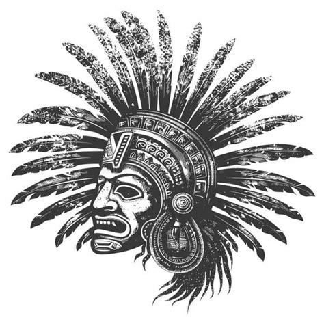 Intricate Aztec Headdress Mask Design Detailed Native American Tribal