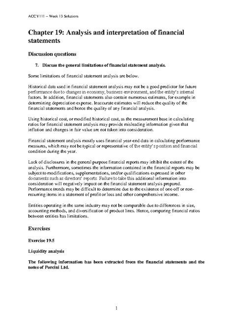 Week 13 Financial Statement Analysis And Ratio Calculations Studocu