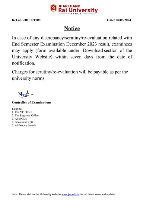 Scrutiny Notice End Sem Exam Dec 2023 Jharkhand Rai University Jru Ranchi
