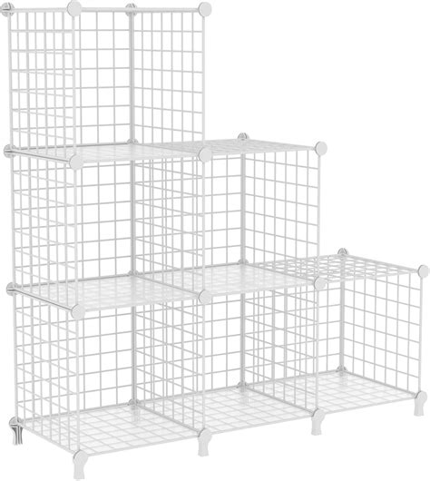 Awtatos Wire Cube Storage Metal Grids 6 Cubes Bookshelf Bookcase Stackable Closet Shelves