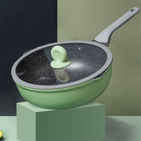 竹青石系列 家用不粘炒锅平底锅 健康少油轻烟 30CM Saucepan Pan Kitchen