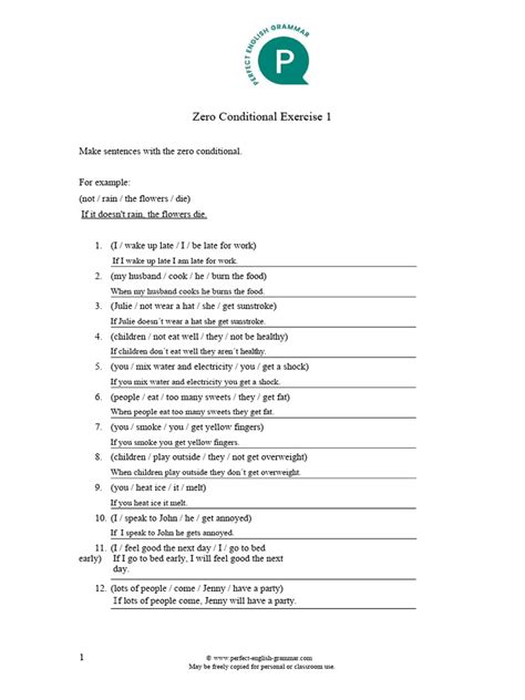 Zero Conditional Activities Pdf