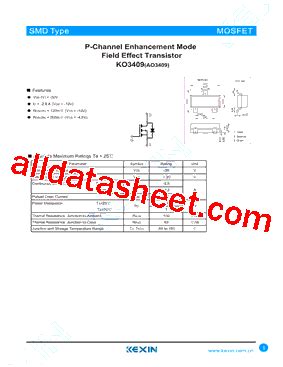 AO3409 Datasheet(PDF) - Guangdong Kexin Industrial Co.,Ltd