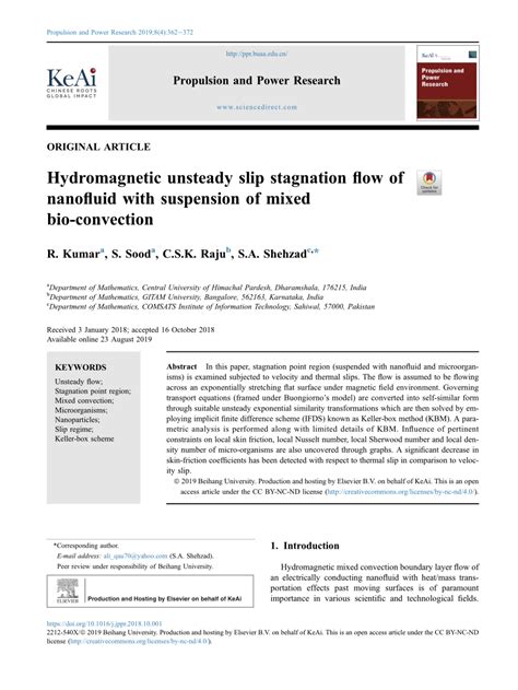 Pdf Hydromagnetic Unsteady Slip Stagnation Flow Of Nanofluid With