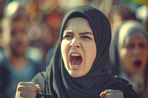 Muslim Female Activist Shouting In Protest Premium Ai Generated Image