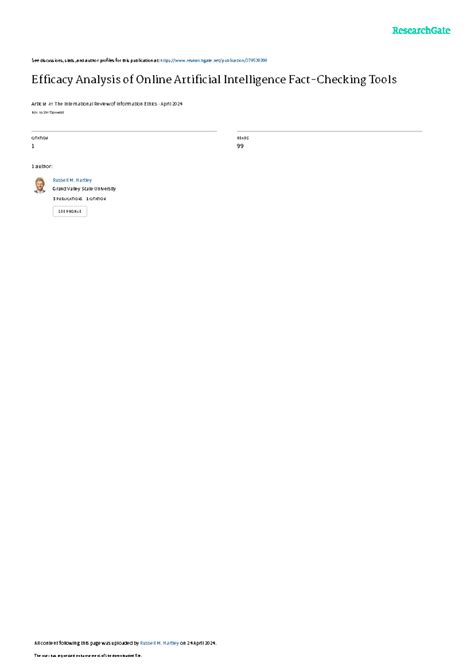 Efficacy Analysisof Online Artificial Intelligence Fact Checking Tools See Discussions Stats