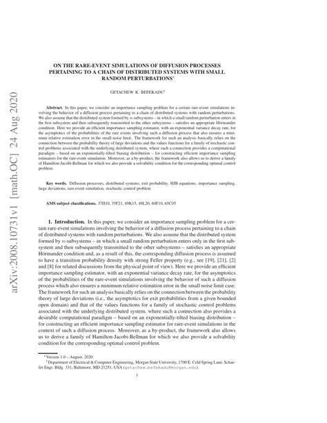 Pdf On The Rare Event Simulations Of Diffusion Processes Pertaining To A Chain Of Distributed