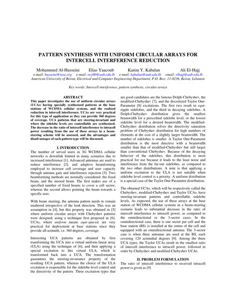 Pdf Pattern Synthesis With Uniform Circular Arrays For Intercell Interference Reduction