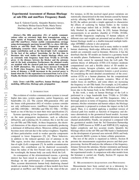 Pdf Experimental Assessment Of Human Blockage At Sub Thz And Mmwave Frequency Bands
