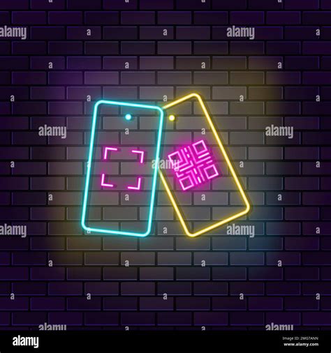 Code Mobile Qr Neon Vector Icon On Dark Wall Background Neon Code