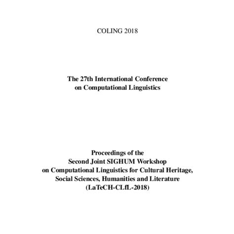 Proceedings Of The Second Joint Sighum Workshop On Computational Linguistics For Cultural