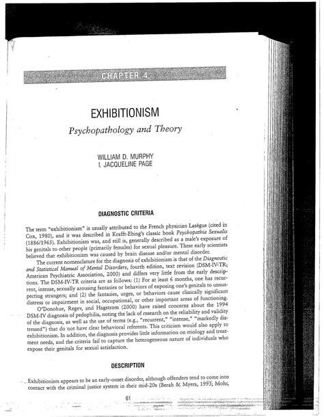 Pdf Murphy W D 2008 Exhibitionism Psychopathology And Theory
