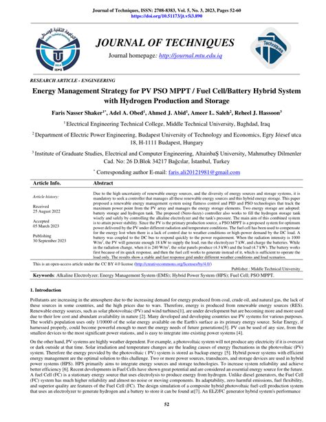 PDF Energy Management Strategy For PV PSO MPPT Fuel Cell Battery Hybrid System With Hydrogen