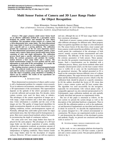 PDF Multi Sensor Fusion Of Camera And D Laser Range Finder For Object Recognition