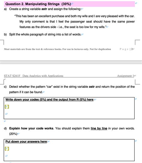 Question 2 Manipulating Strings 30 A Create A