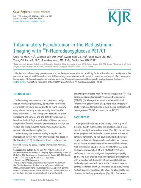 Pdf Inflammatory Pseudotumor In The Mediastinum Imaging With F 18