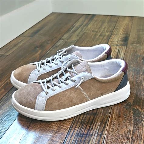 Hey Dude Shoes Hey Dude Womens Karina Suede Tan And Gray Sneakers