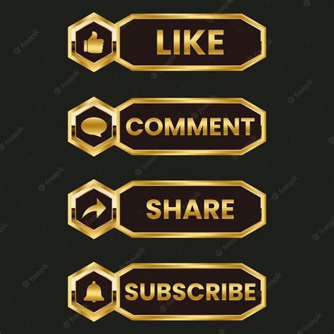 댓글 공유 및 구독 버튼과 같은 황금색 프리미엄 벡터