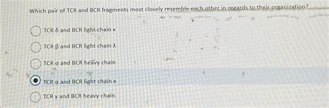 Solved Which Pair Of Tcr And Bcr Fragments Most Closely