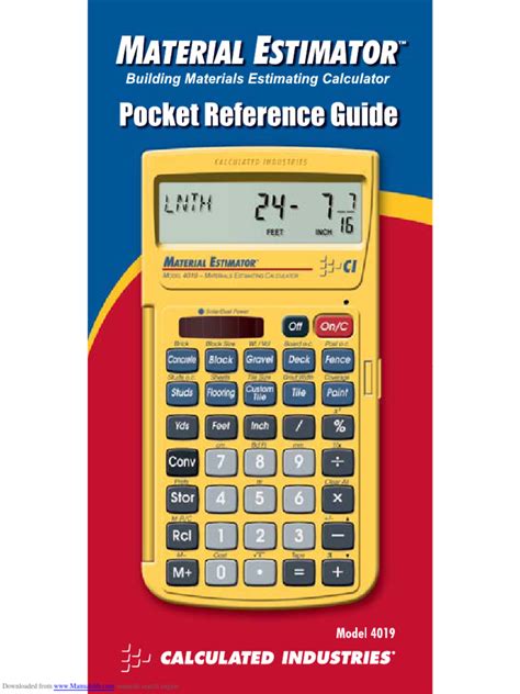 Material Estimator Calculator User Manual Pdf Gallon Foot Unit