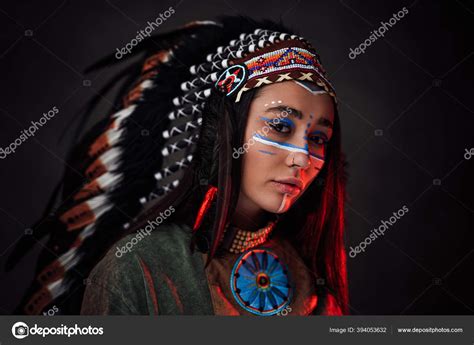 Portrait Of A Beautiful American Indian Woman In Ethnical Costume And