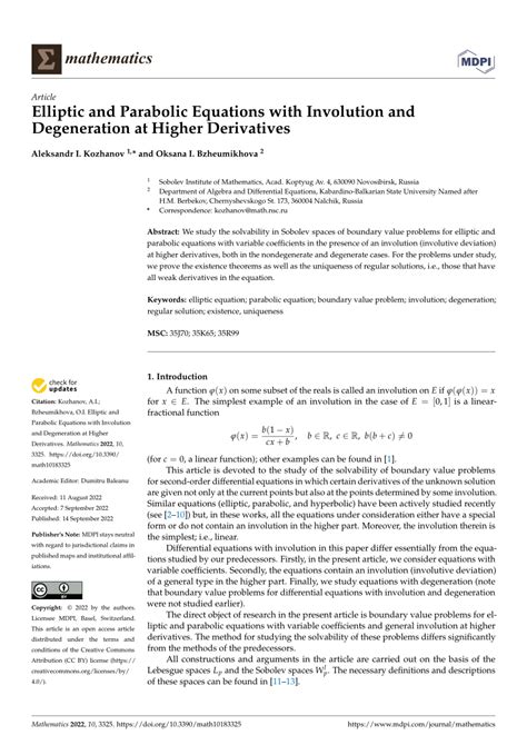 Pdf Elliptic And Parabolic Equations With Involution And Degeneration