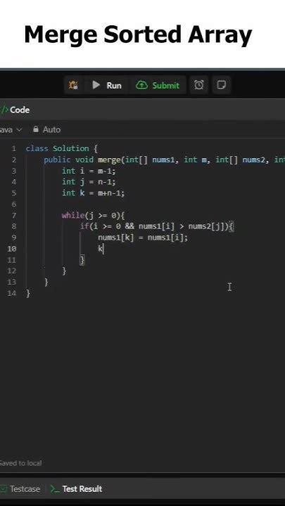 Merge Sorted Array Shorts Youtubeshorts Java Viral Coding