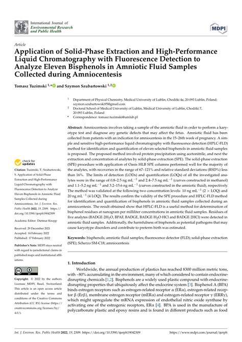 Pdf Application Of Solid Phase Extraction And High Performance Liquid Chromatography With