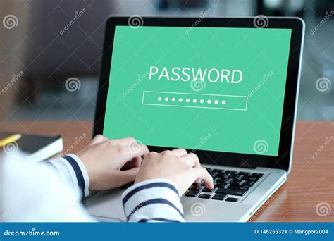 Hand Tying Laptop Computer With Password Login On Screen Cyber Security Concept Stock Image