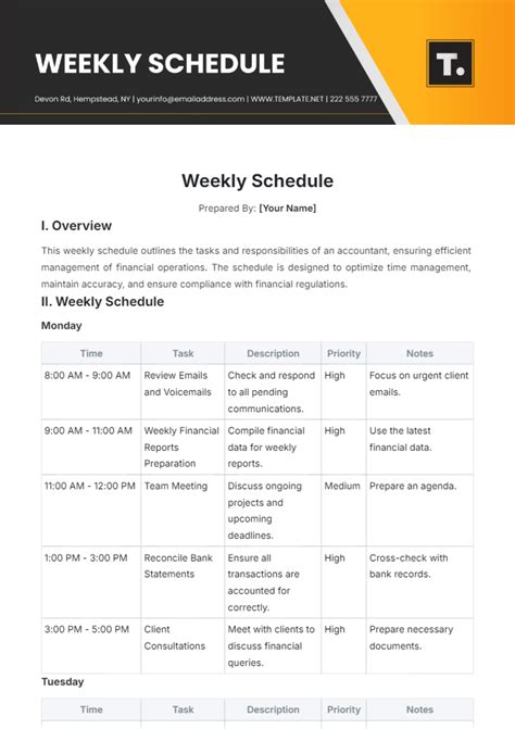 Free Weekly Schedule Template To Edit Online