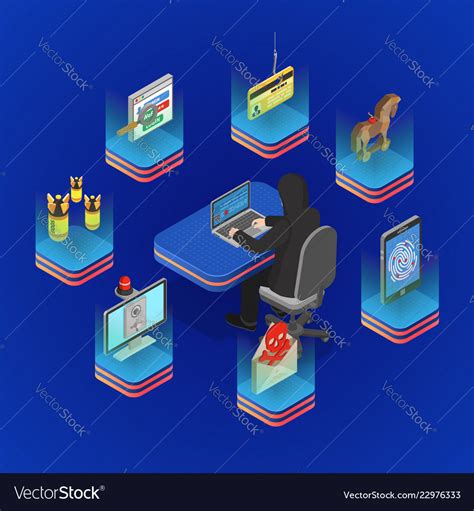 Hacker Activity Isometric Concept Royalty Free Vector Image